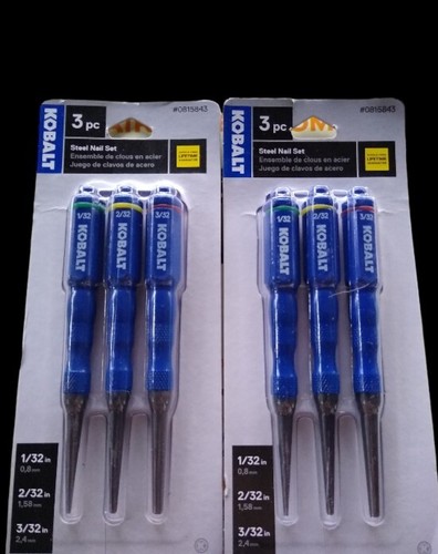 2 Sets ~ Kobalt 3pc Countersink Steel Nail Set, 1/32” 2/32” 3/32 ...