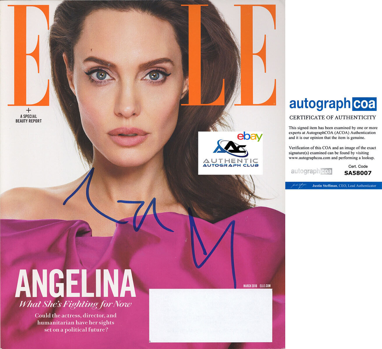 ANGELINA JOLIE AUTOGRAPH SIGNED ELLE MAGAZINE ACOA | eBay