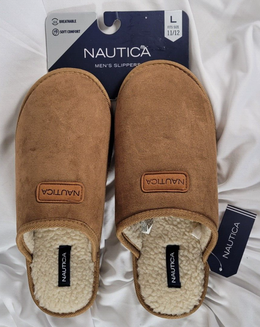 Nautica Scuff Slippers L Size 11-12 Micro-Suede w/Plush Lining Tan FREE ...