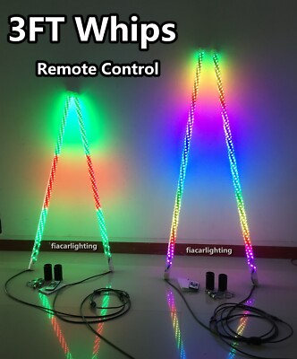 Pair 3FT Remote Control Spiral Wrapped CHASING Twisted ATV UTV LED ...