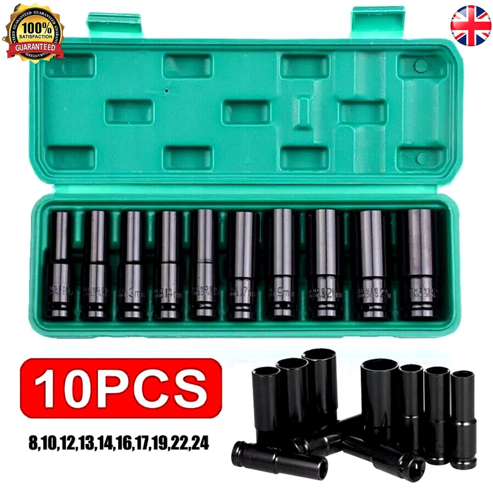1/2” Heavy Duty Drive Deep Impact Sockets Set 8-24mm Long Reach Wheel ...
