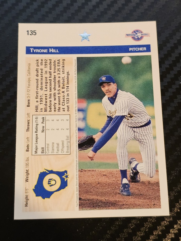 1992 Upper Deck Minors Tyrone Hill #135 Beloit Brewers Baseball Card | eBay