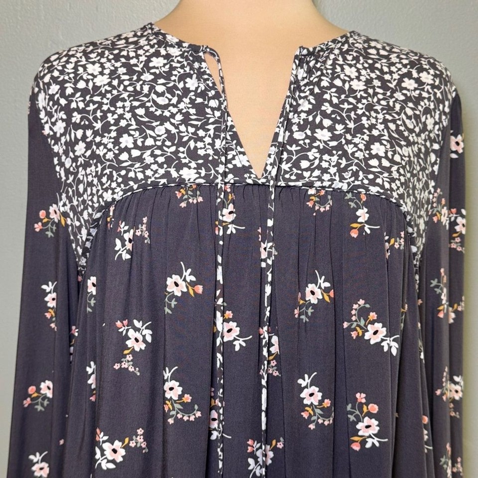Matilda Jane Dream Chasers In the Breezeway Blouse Gray Floral Boho Top ...