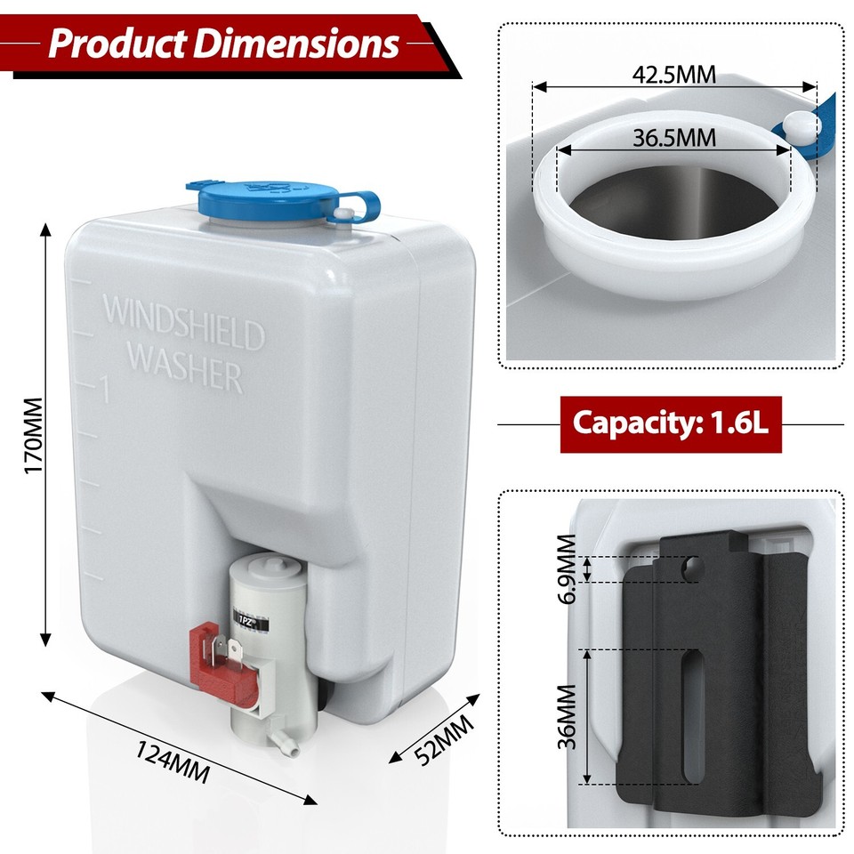 Universal UTV 12V Windshield Washer Bottle Tank Pump Wiper System ...