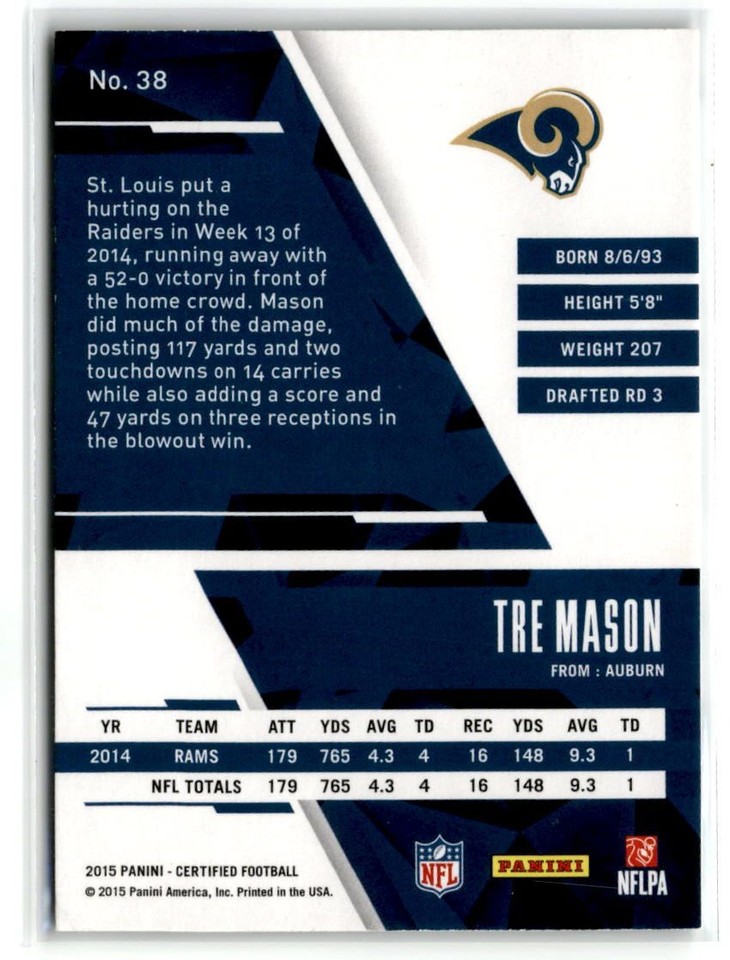 Tre Mason St. Louis Rams 2015 Panini Certified #38 | eBay