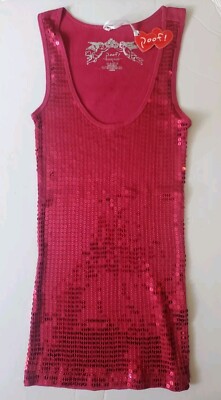 Poof! Embellished Hot Pink Sequin Tank Top Sz Large Fairy Dancing | eBay