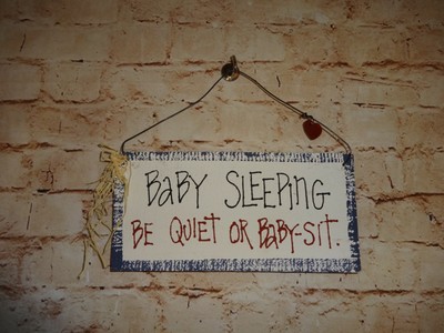 Baby Sleeping Be Quiet Or Babysit 5.5" x 11.5" Wooden Wood Hanging ...
