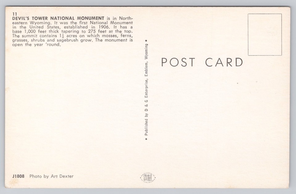 Vintage Devil's Tower National Monument Wyoming Postcard Photo by Art ...