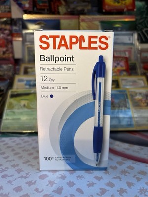 Staples Ballpoint Retractable Pens, Medium Point, Blue Ink, Dozen ...