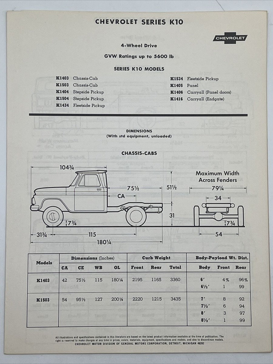 1970 Chevrolet C10 Dimensions