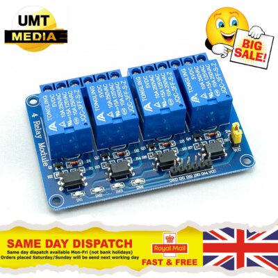 4 Channel 5V Relay Module Optocoupler Protection For Arduino PI ARM AVR ...