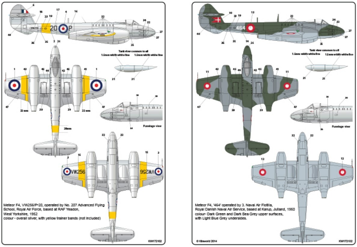 Kits World KW172102 1/72 Decal for Gloster Meteor Mk.IV F4 Accessories ...