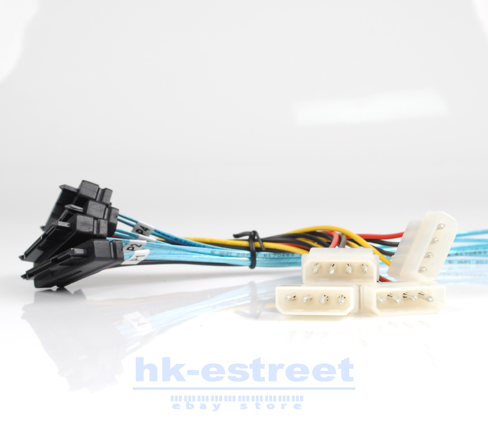 Mini SAS SFF-8087 to 4 x SFF-8482 w/ IDE Internal Breakout Power Cable ...