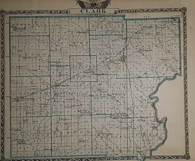 Vintage 1876 Railroad & County Map ~ CLARK Co., ILLINOIS ~ EDGAR Co. on ...