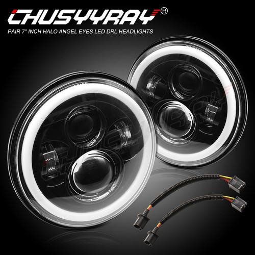 1 PAIR 7" LED BLACK HALO HEADLIGHTS E MARKED RHD 110 90 FOR LAND ROVER ...