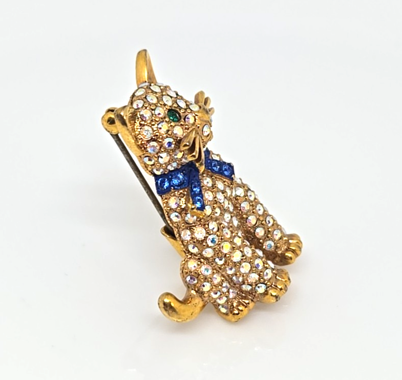 Signed Butler Cat Brooch Pin Vintage Aurora Borealis Blue Bow | eBay