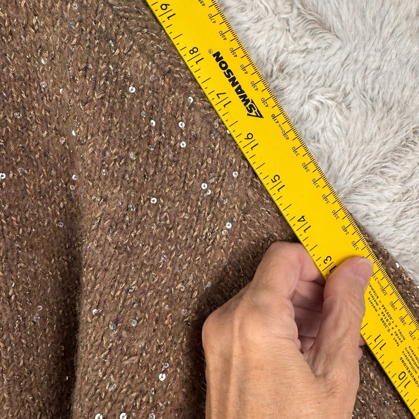 J Jill Open Cardigan Women Medium Long Sleeve Tan Sequins Wool Blend ...