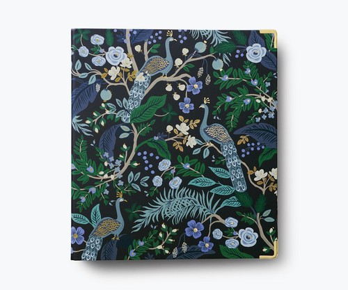 Rifle Paper Co. Classic 1" Peacock Binder, Blue, 175 pg, 3 Dividers, 6 ...