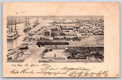 Antique Egyptian Postcard PORT SAID Harbor Seascape Ships 1901 | eBay