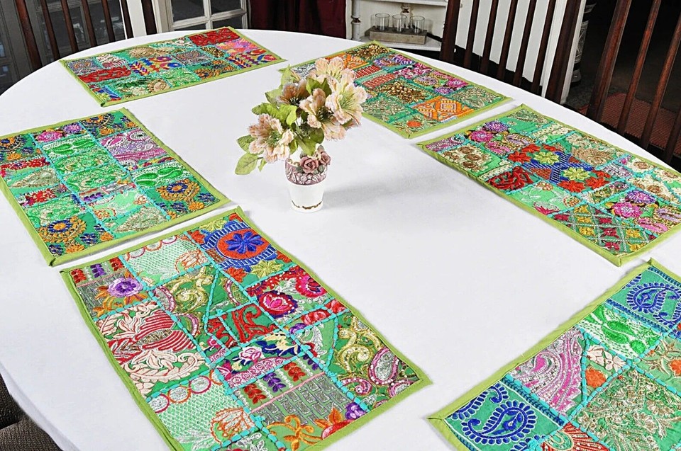 Patchwork Table Cloth 6 Pcs Decorative Tea Table Mat Embroidery Cotton ...