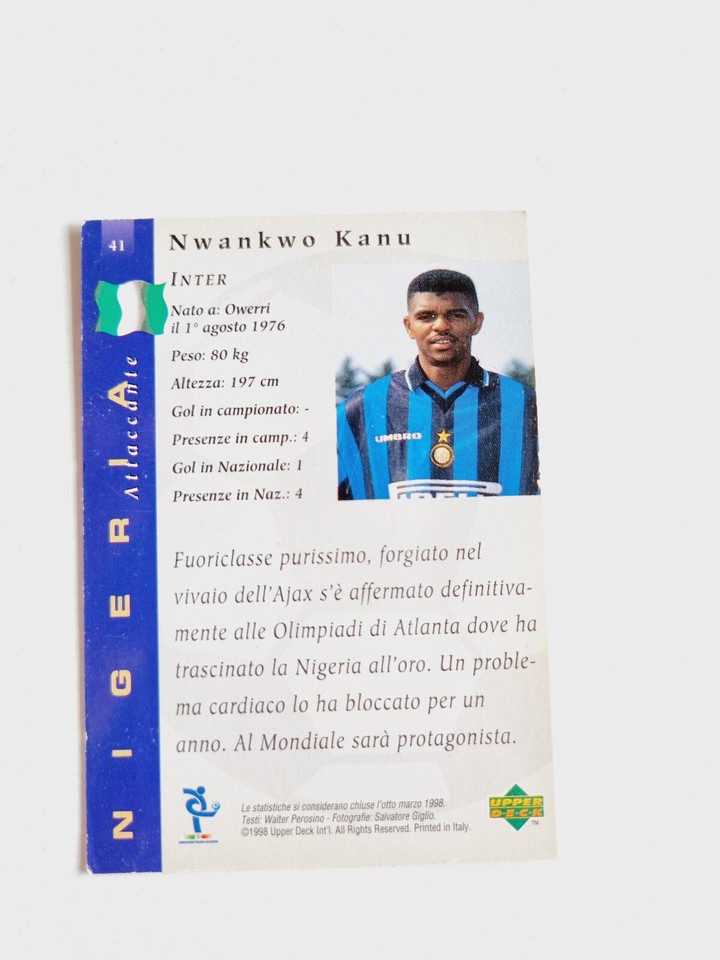 Card No. 41 Nwankwo Kanu Inter World Champions 1998 Upper Deck Dixan | eBay