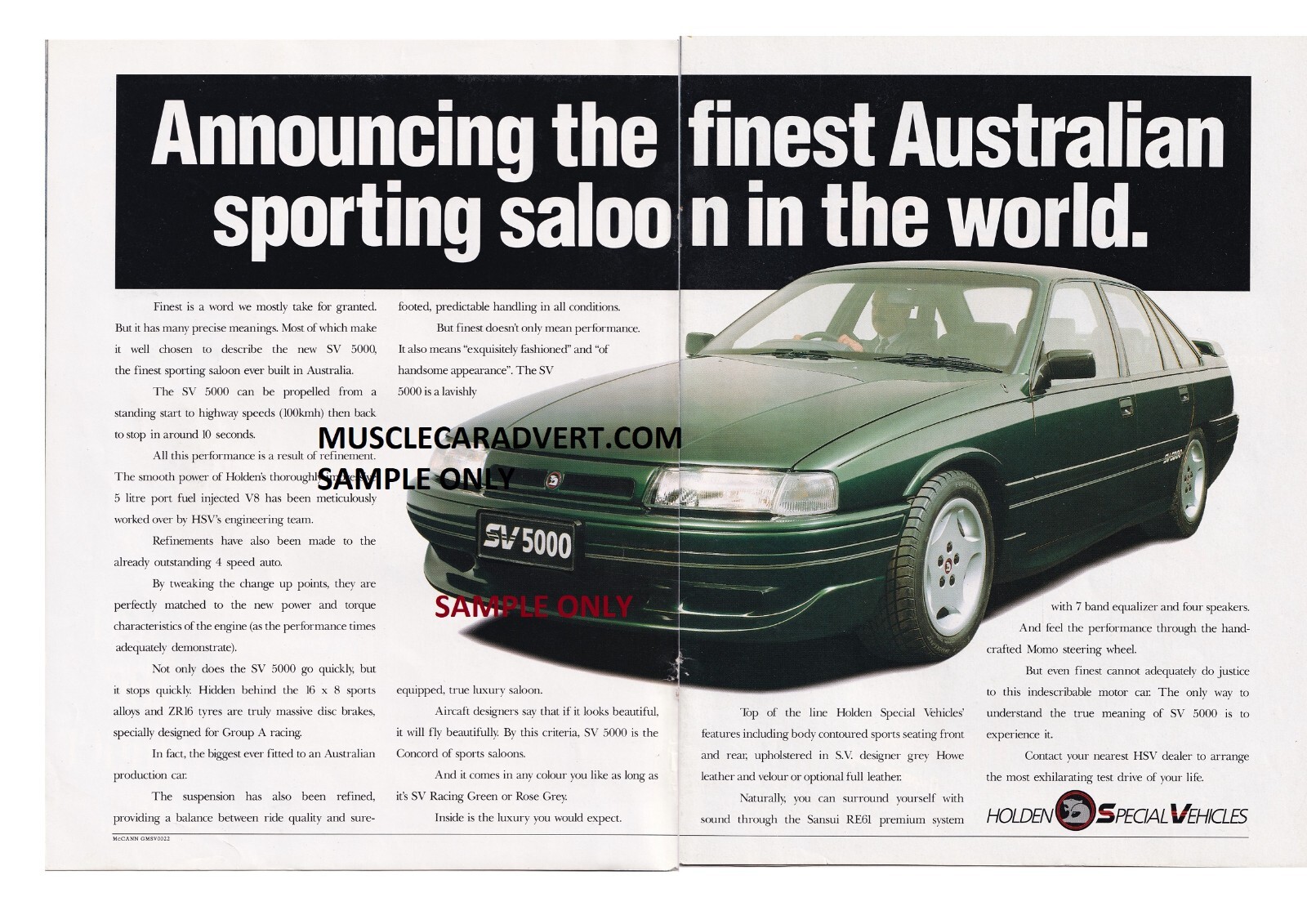 1990 HOLDEN COMMODORE HSV SV5000 A3 ADVERT POSTER SALES BROCHURE | eBay