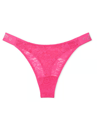 Victoria Secret Sexy PINK Wink Thong String HOT! Silver Logo Rhinestone ...