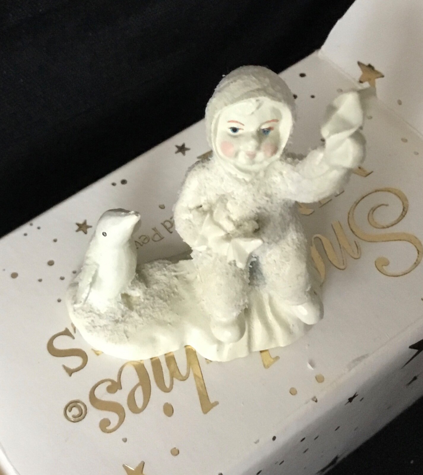 Dept 56 MINIATURE handpainted SNOWBABIES pewter WISHING ON STAR ...