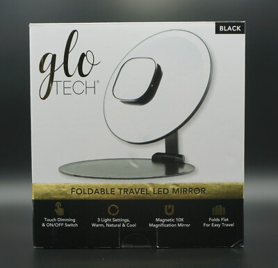 Glo Tech LED Travel Mirror Foldable Compact Lighted NEW Open Box | eBay