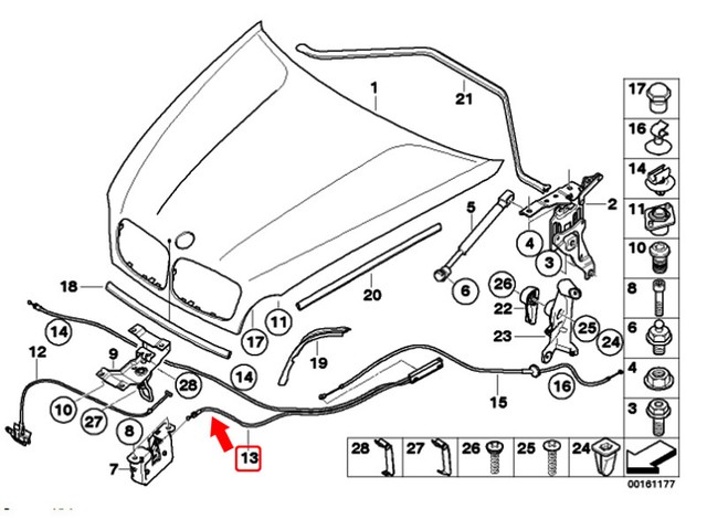 Genuine BMW X5 X6 Series Bonnet Hood Lock Release Cable 51237184456 for ...