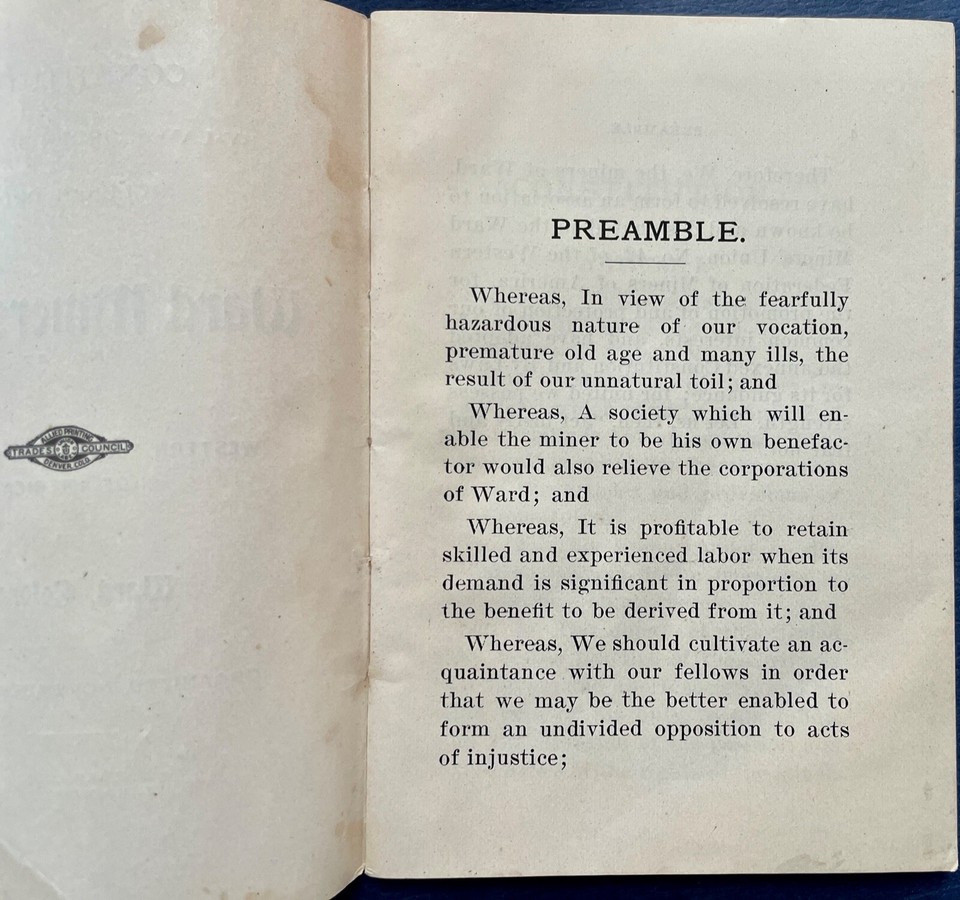 Booklet WARD COLORADO Miners' Union #42 1896 Constitution &By-Laws | eBay