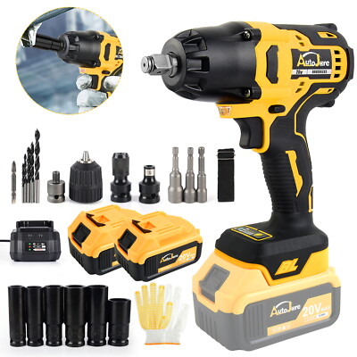 1/2'' 1200NM Cordless Impact Wrench Rattle Gun Brushless With 2 Li-ion ...