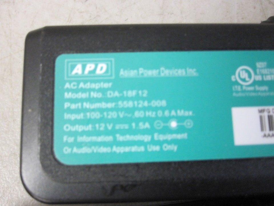 APD 558124-008 DA-18F12 AC/DC Verizon Fios Power Adapter 12VDC 1.5A | eBay