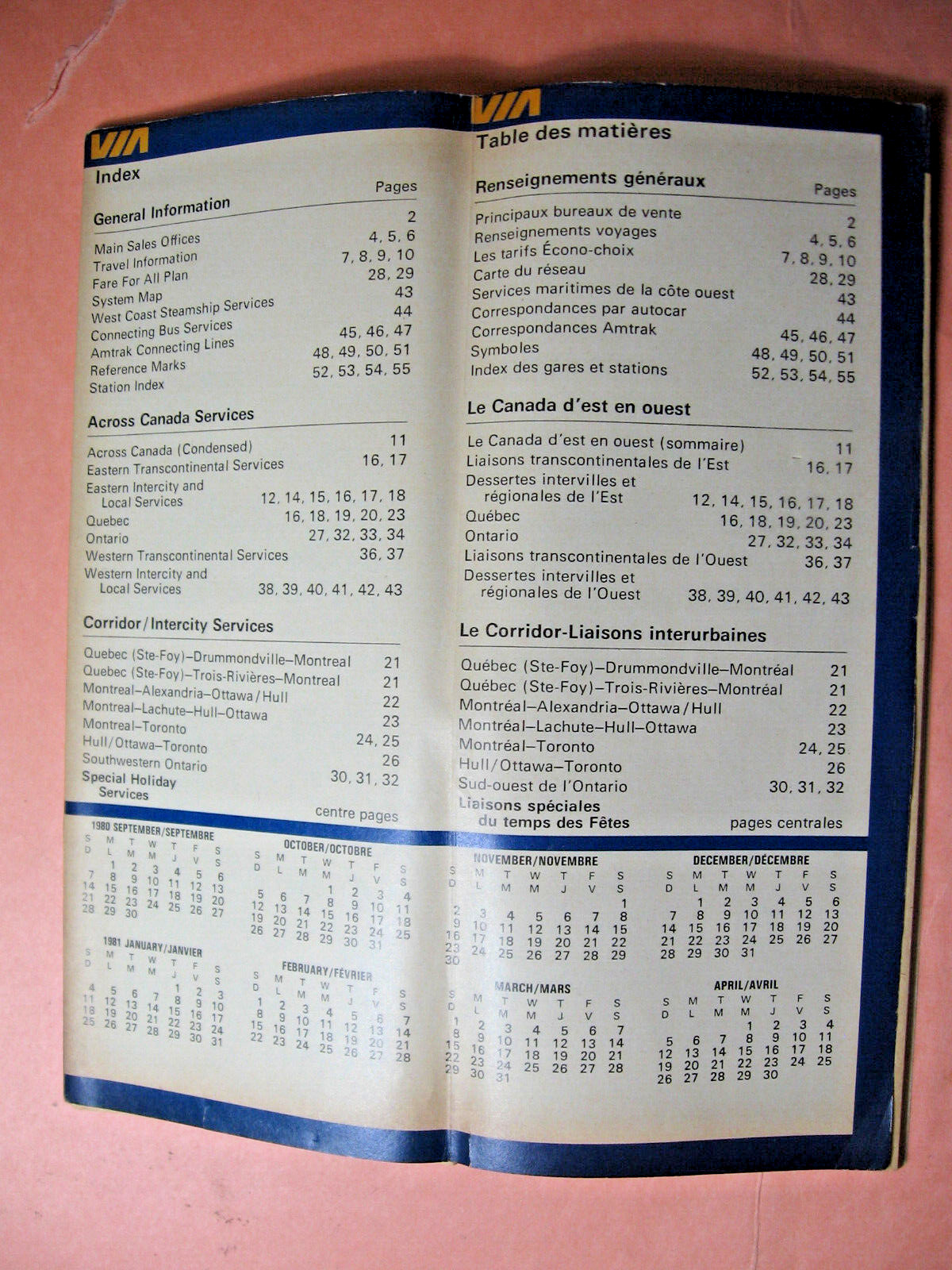 1980-81 VIA Rail Canada System Timetables with Centerfold Map – Sistema ...