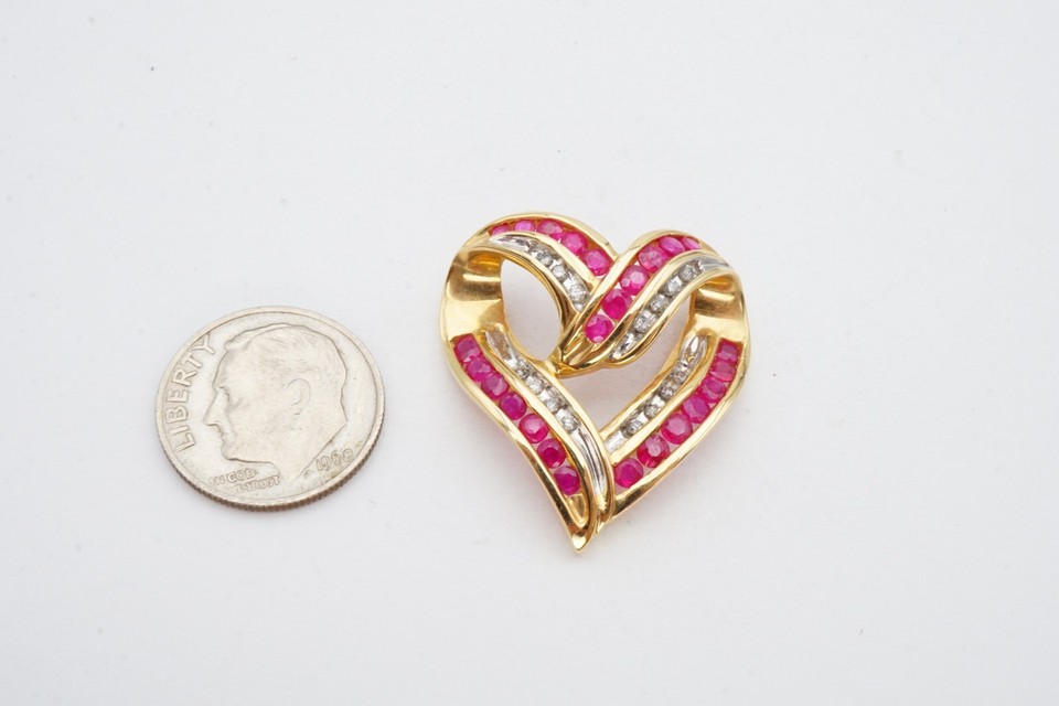 14k Yellow Gold Ruby Diamond Heart Pendant Omega Enhancer Alwand Vahan ...