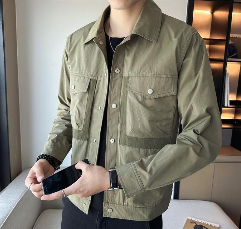 Men's Autumn Fashion Lapel Long Sleeve Loose Jackets Multi-pocket Cargo ...
