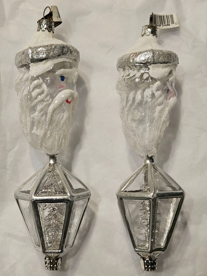 2 NOS German Clear Glass, Santa Bust, - Lantern - Silver Trim, Large 8 ...