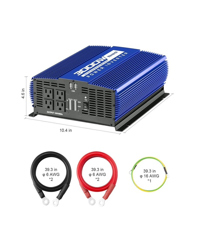 Kinverch 3000W Power Inverter 12V DC to 110V AC Car Battery Inverter ...