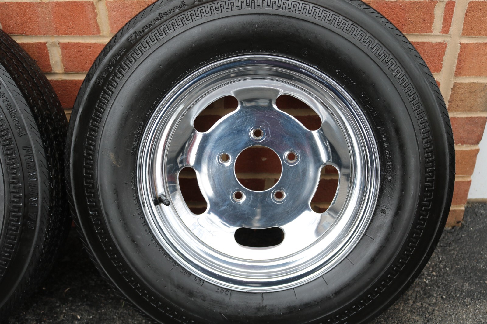 VINTAGE 14X6 CHROME SLOT WHEELS 5X4.75 BC NOS DAYTON E78-14 TIRES GM ...