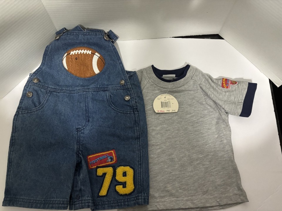 Simply Basic Denim Football Overall Shorts & Shirt Set 18 months NEW ...