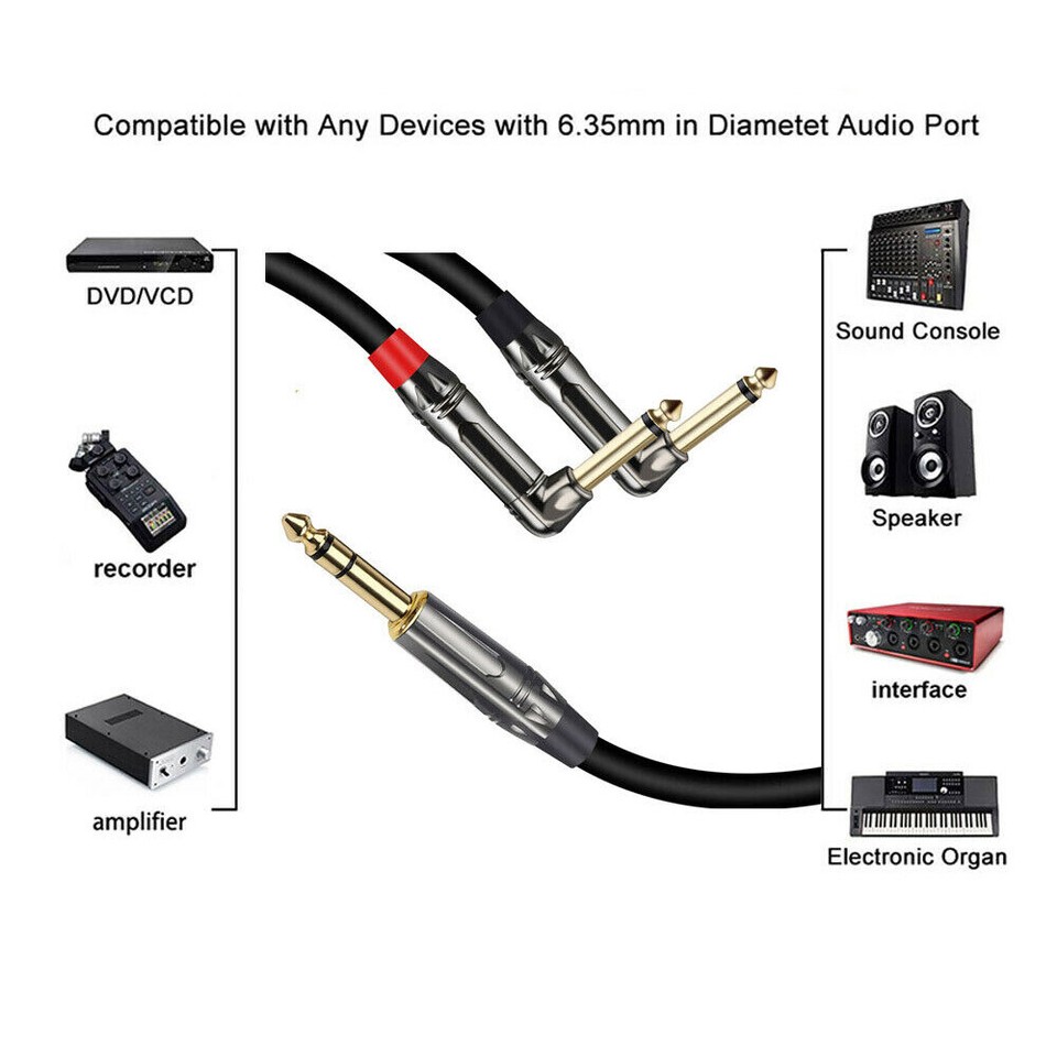TRS 1/4 Male to Dual TS 1/4 Male Right Angle Stereo Breakout Splitter Y Cable | eBay