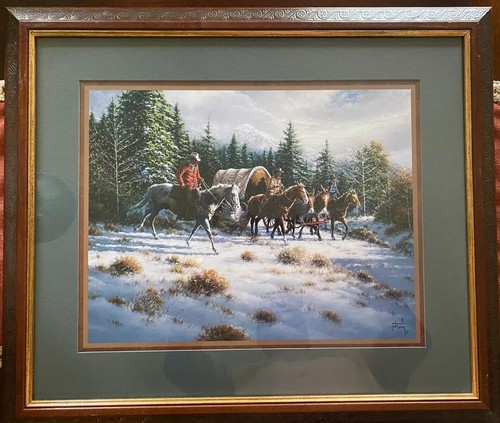 Jack Terry Framed "Cowboys Covered Wagon Snow Crossing" ~ Signed Print ...