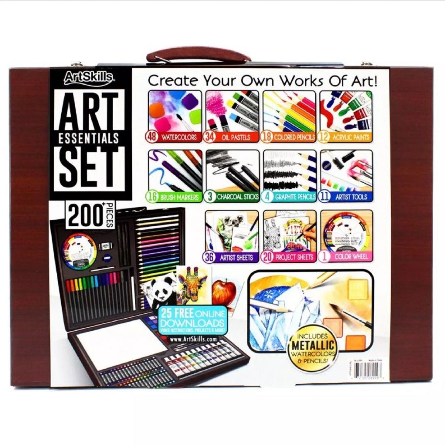 ARTSKILLS 200 PIECE ART ESSENTIAL SET, WOOD STORAGE CASE NEW | eBay