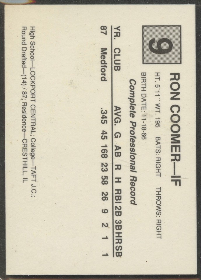 1988 California League All-Stars #9 Ron Coomer Modesto A's | eBay