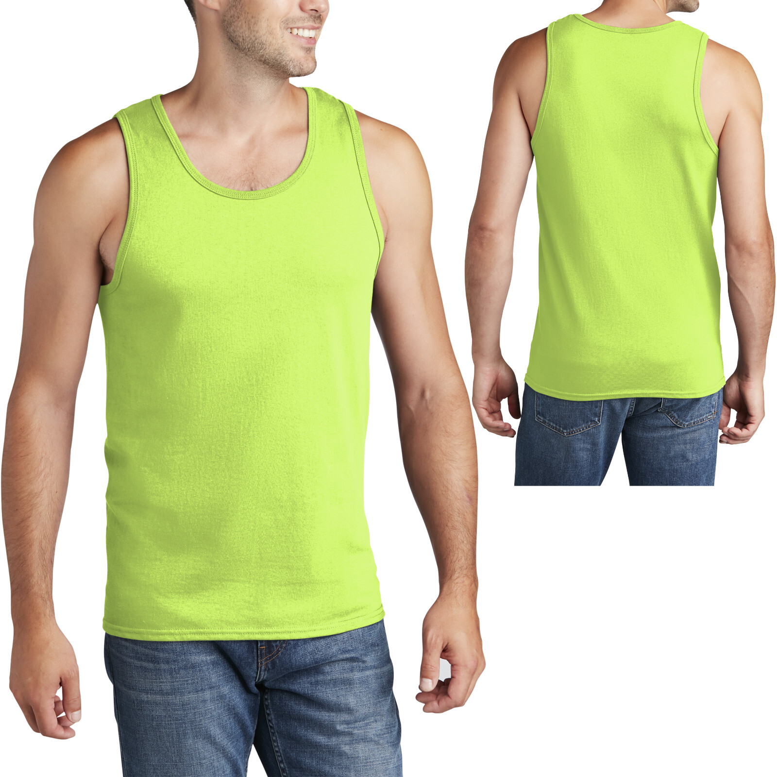 Mens Solid Tank Top 100% Preshrunk Cotton Includes NEONS S M L XL, 2XL ...