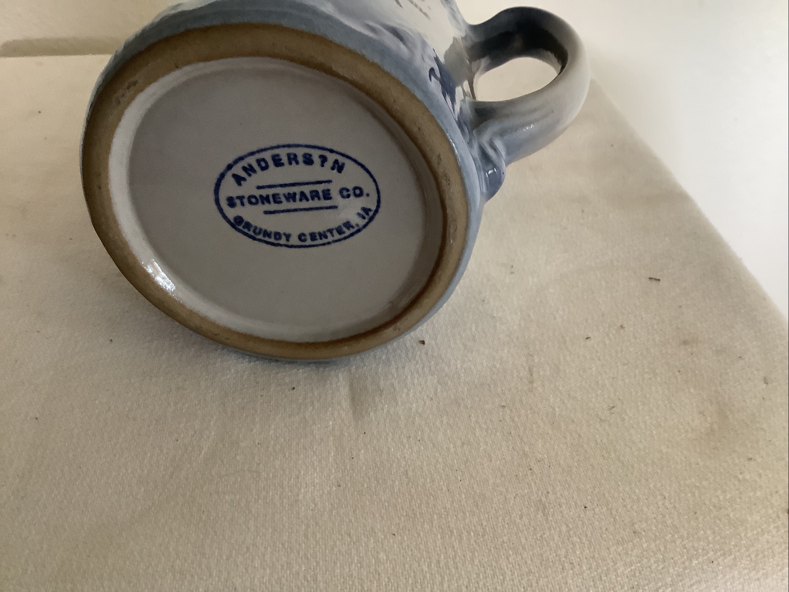 BLUE WHITE RED WING STONEWARE ADVERTISING BEEBEETOWN IOWA PITCHER ...