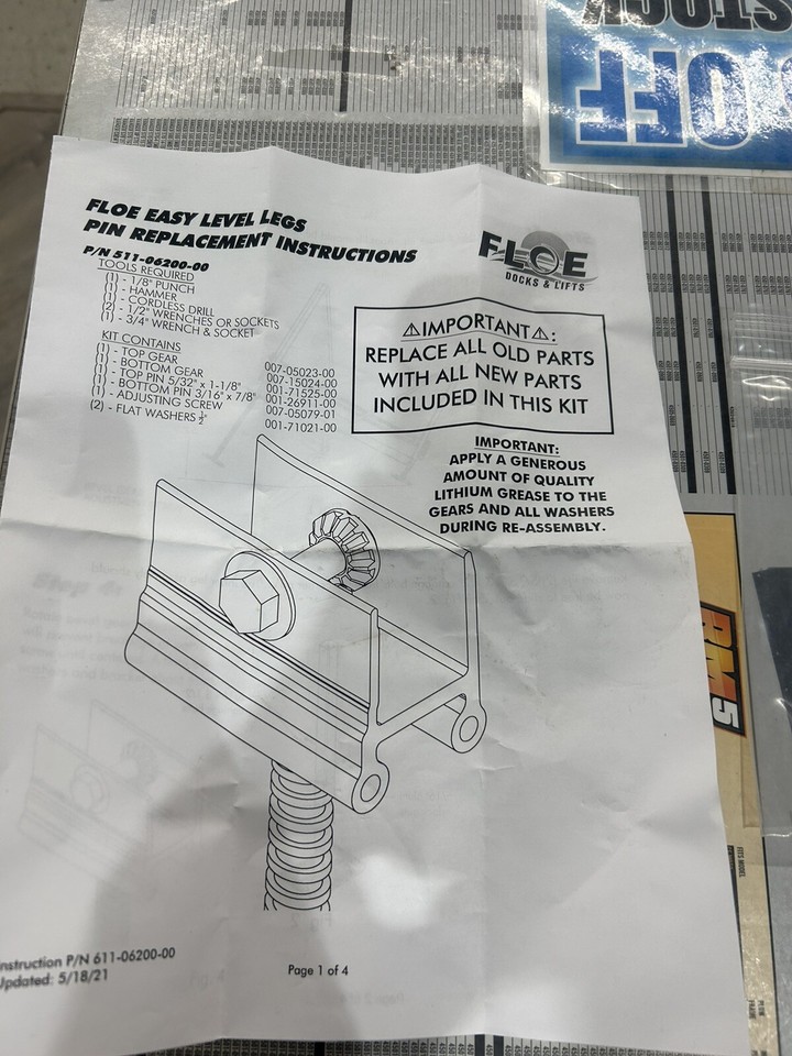 1:1 Floe Lift Leg Bevel Gears And Pin Replacement Kit, 511-06200-00 See ...