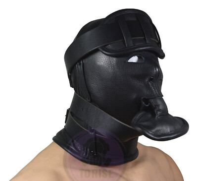 Leather Adults Full Face Mask Open Mouth Eye Head Cover Mask Hood | eBay