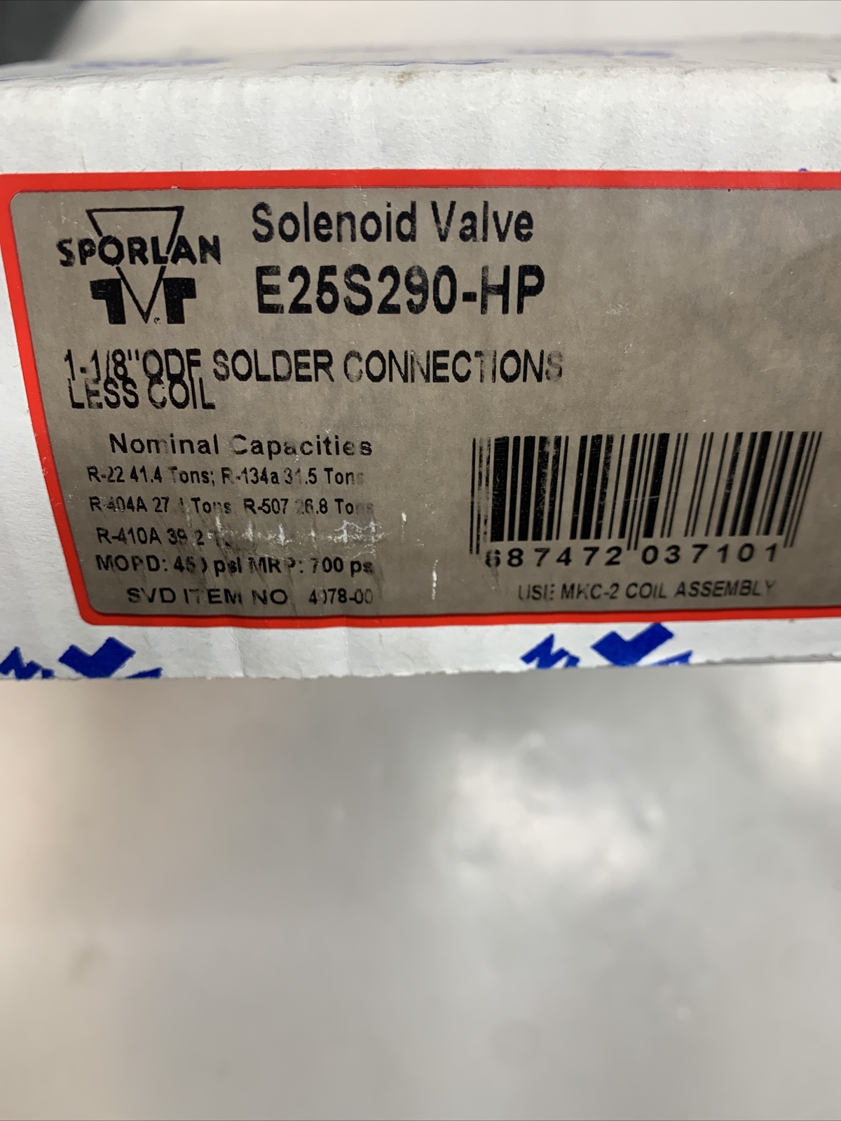 Sporlan E25S290-HP Refrigerant Solenoid Valve 1-1/8" ODF Solder, less ...