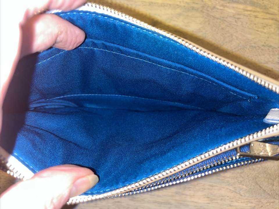 NWT COACH 2 in 1 LEATHER IVORY BLUE FLORAL POP POUCH WRISTLET PURSE SET ...